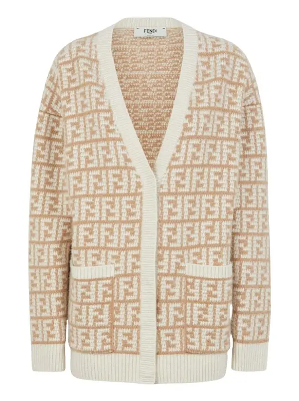 Fendi Ff Crocheted Cashmere Cardigan - Brown