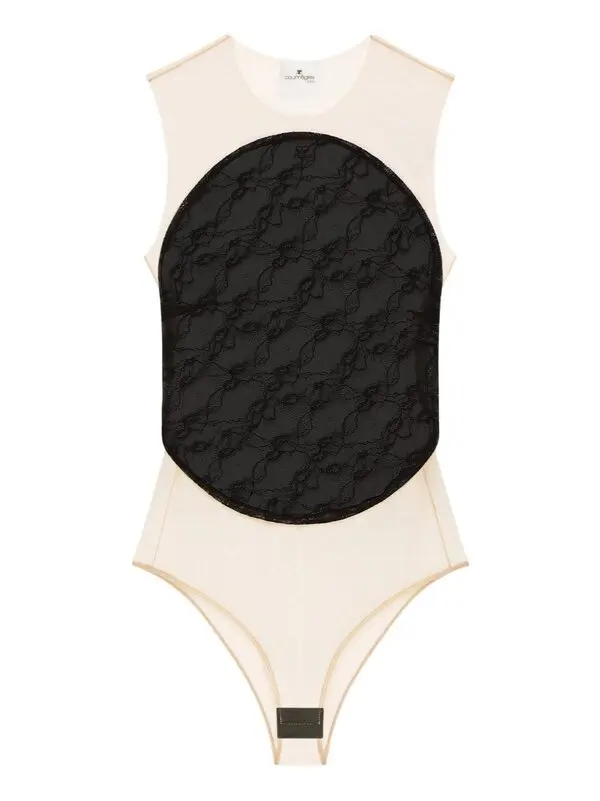 COURREGES Fitted Lace Bodysuit With Logo Detail - Black
