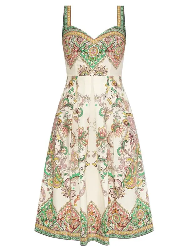 Etro Pleated Printed Midi Dress - Nude