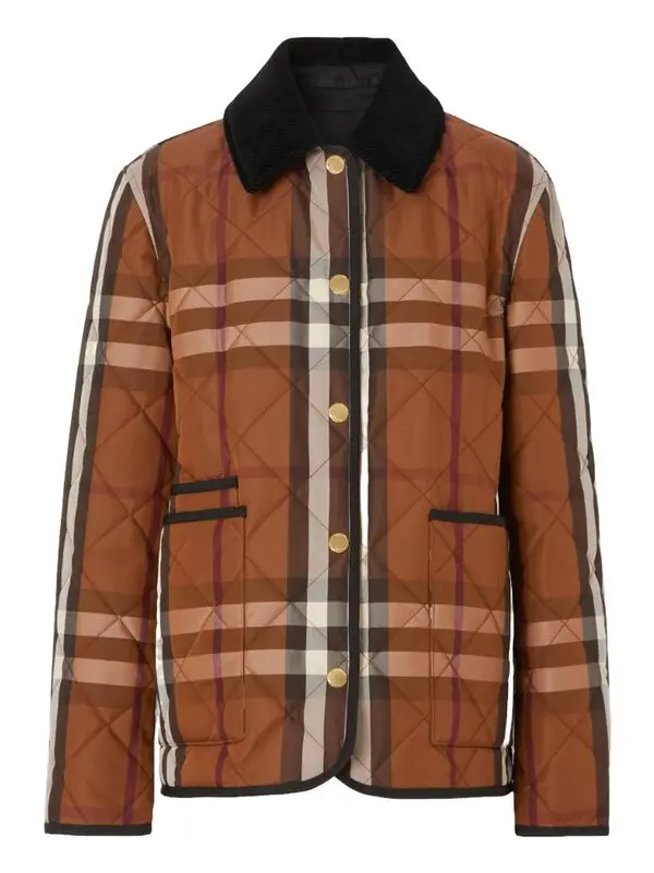 Burberry Checked Diamond-quilted Fitted Jacket - Brown