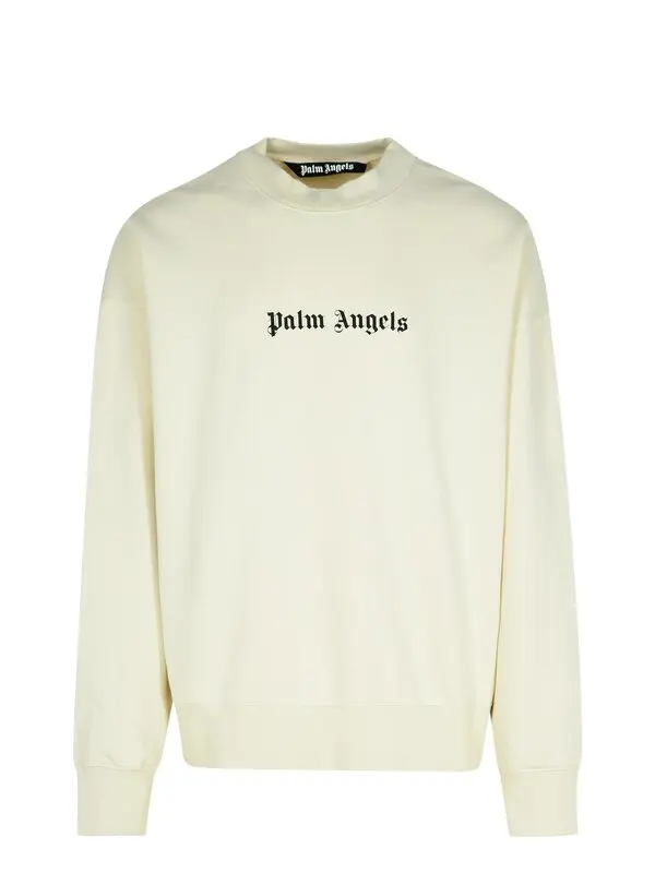Palm Angels Logo Printed Crewneck Sweatshirt - Cream