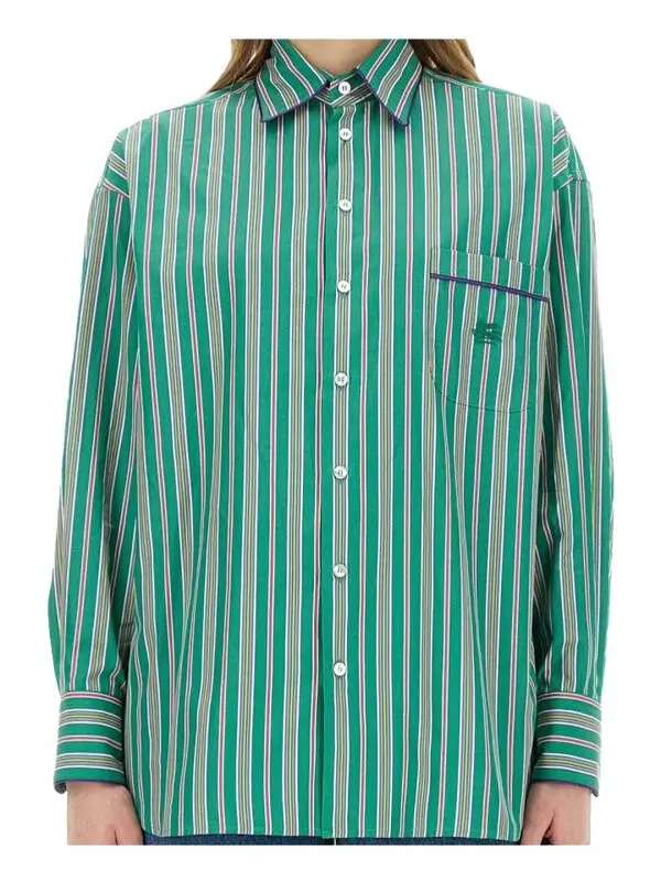 Etro Logo Embroidered Striped Shirt - Green