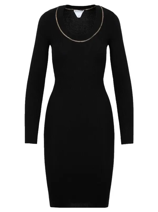 Bottega Veneta Chain Embellished Ribbed Knit Dress - Black