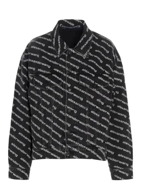 Alexander Wang Denim Coat With Logo Print - Black