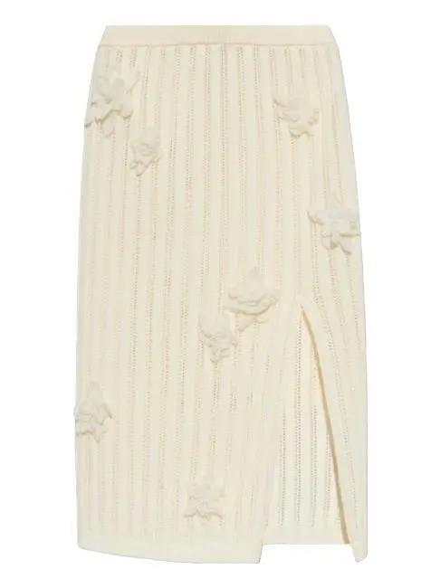 Casablanca Floral Patch Side Slit Midi Skirt - White