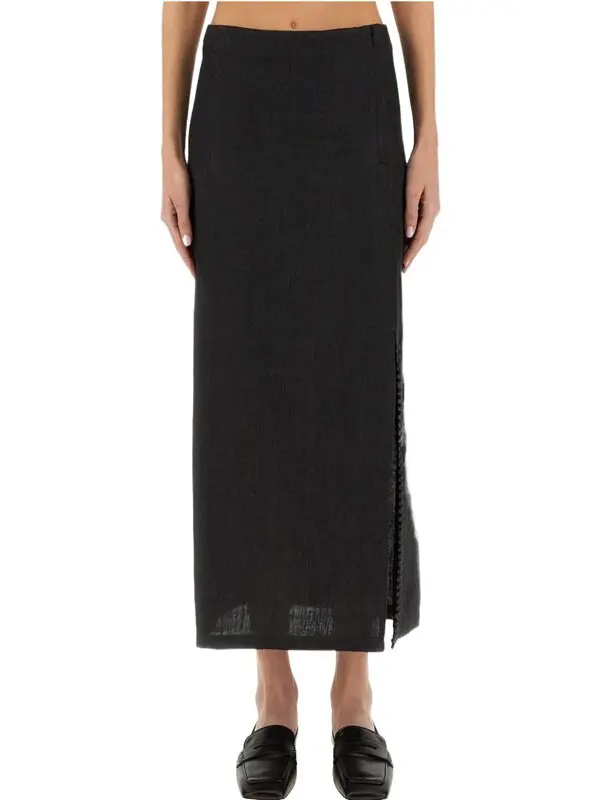 ALYSI Side-slit Midi Skirt - Grey