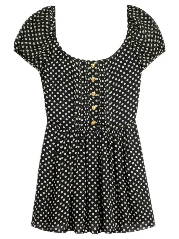 Celine Mini Dress In Silk Georgette With Polka Dot Print - Black