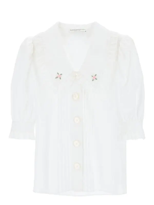 Alessandra Rich Embroidered Floral Blouse - White