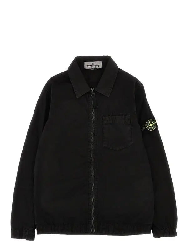 Stone Island Cotton Zip-up Shirt - Black