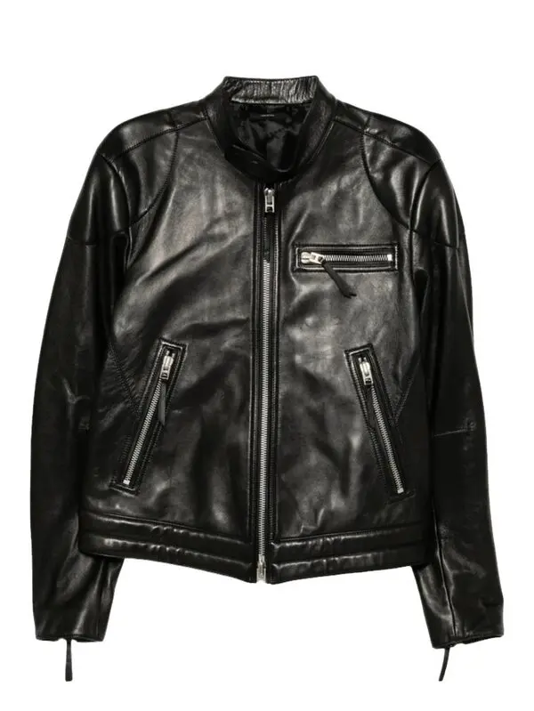 TOM FORD Zipped Leather Biker Jacket - Black