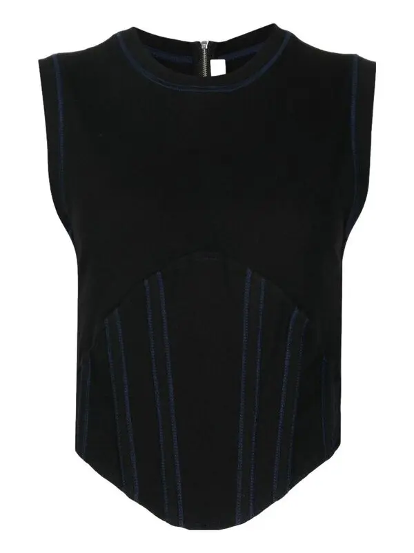 DION LEE Fine-ribbed Corset Tank Top - Black
