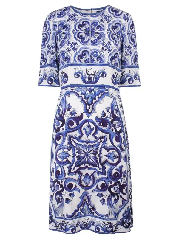 Dolce & Gabbana Majolica-print Round Neck Midi Dress - Multicolor