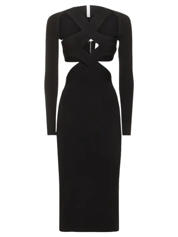 DION LEE Ribbed Cut-out Long Sleeve Dress - Black