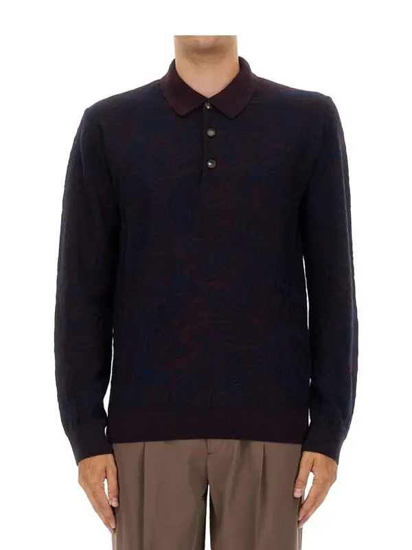 Etro Wool-blend Jacquard Polo Shirt - Black