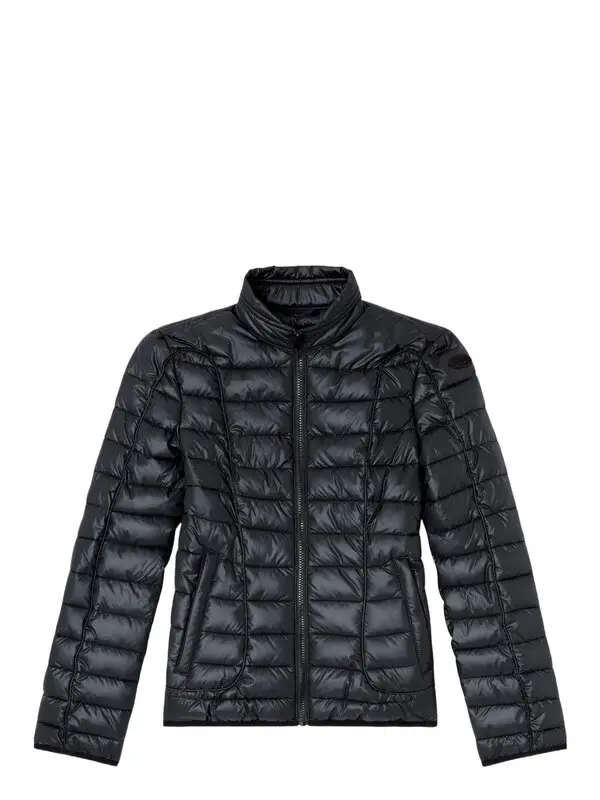 DIESEL® Quilted Zip-front Jacket With Oval D Patch - Black