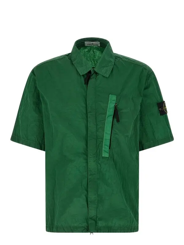 Stone Island Logo Patch Short Sleeve Shirt - Green