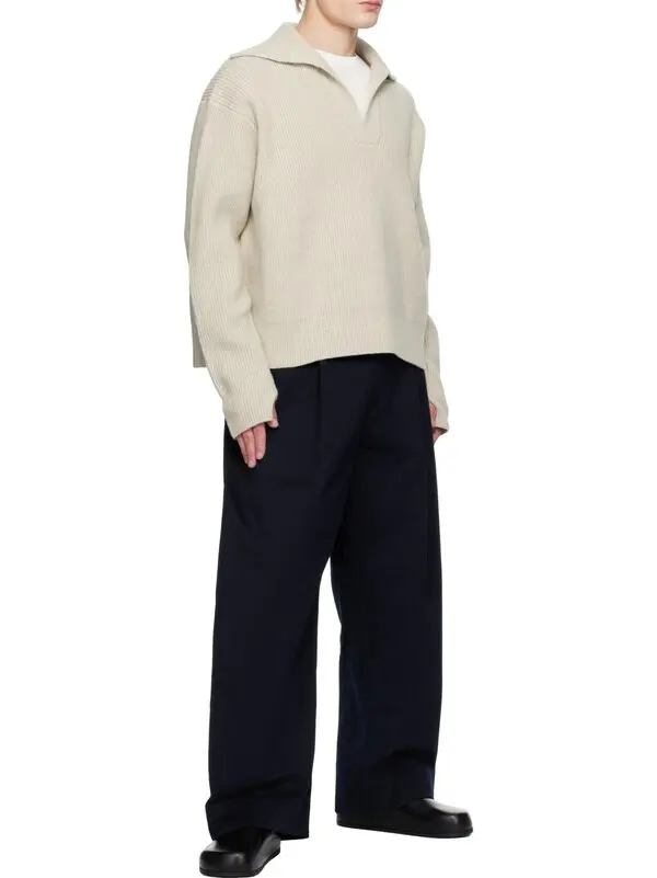 Studio Nicholson Navy Wide-leg Pleated Trousers - Black
