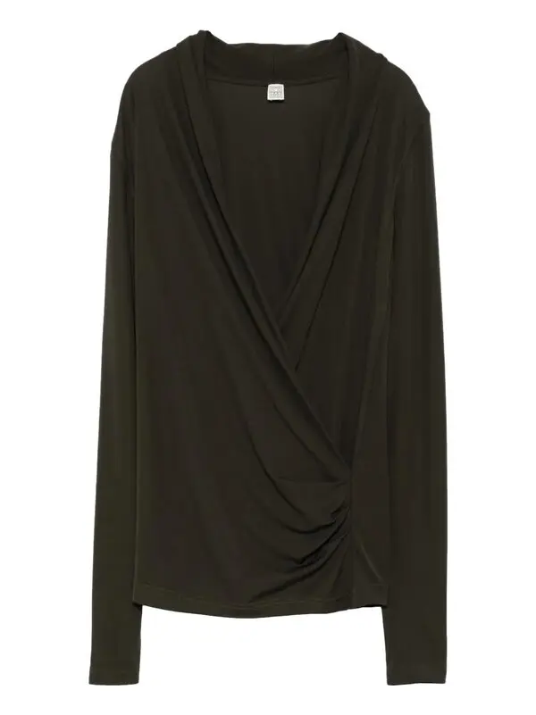 TOTEME Deep V-neck Long Sleeve Jersey Top - Ivy Green