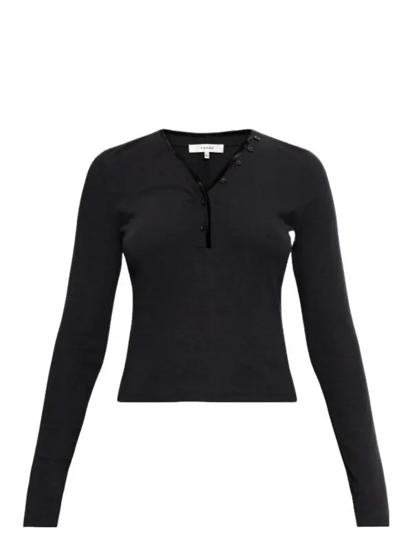 FRAME Velvet Trim Henley Top - Black