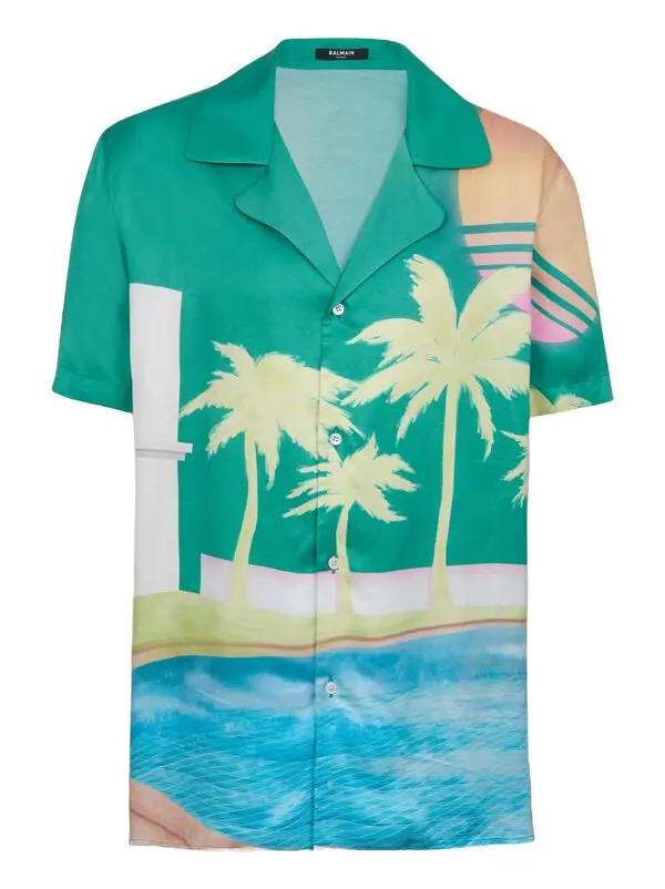 Balmain Palm Printed Short-sleeve Shirt - Green