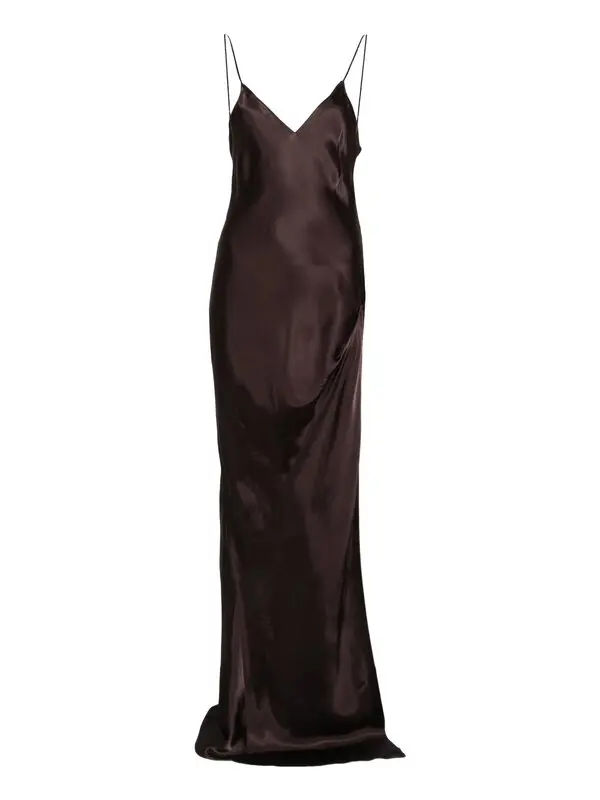 Vetements Spaghetti Strap V-neck Side Slit Dress - Brown