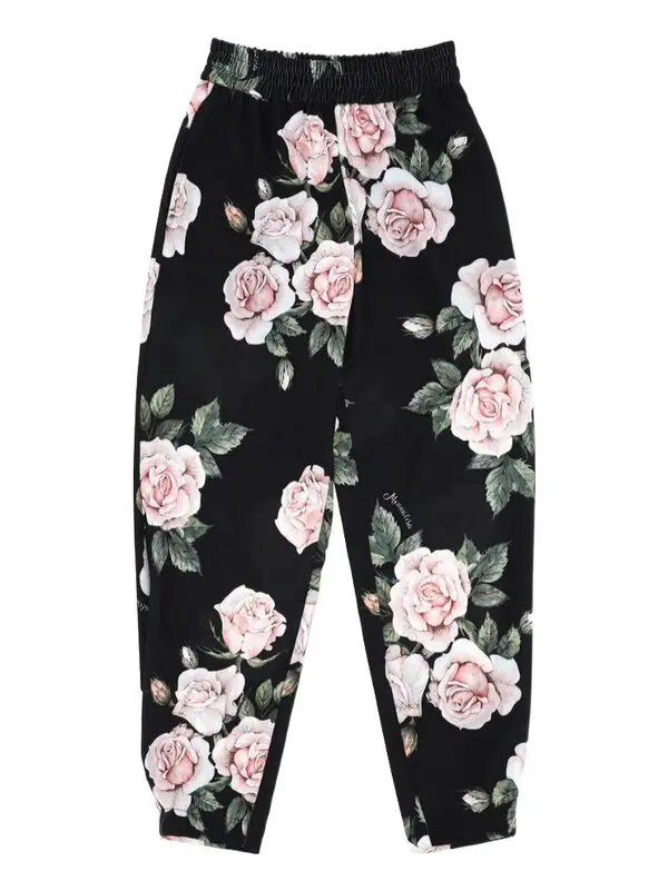 Monnalisa Floral Print Elasticated Waist Trousers - Black