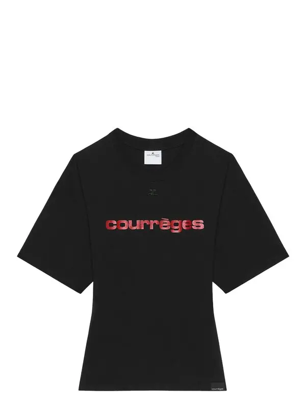 COURREGES Courrèges Logo Printed Crewneck T-shirt - Black/ruby Red