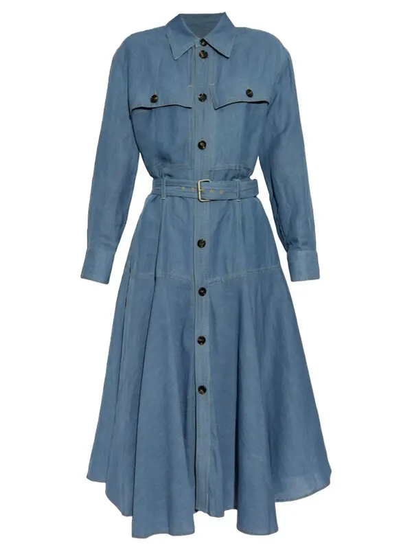 Bottega Veneta Flared Denim Shirt Dress - Blue