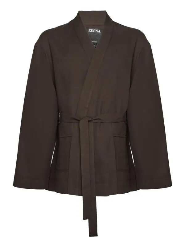 Zegna Long Sleeve Belted Jacket - Brown