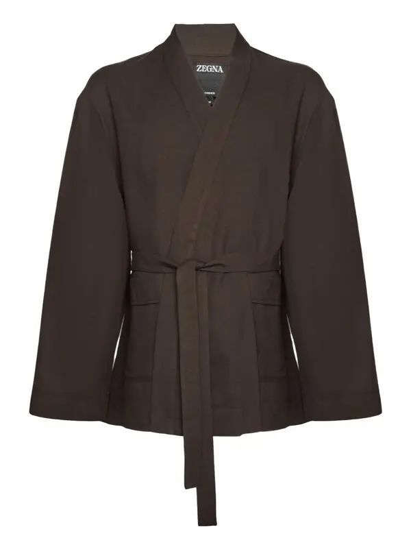 Zegna Long Sleeve Belted Jacket - Brown