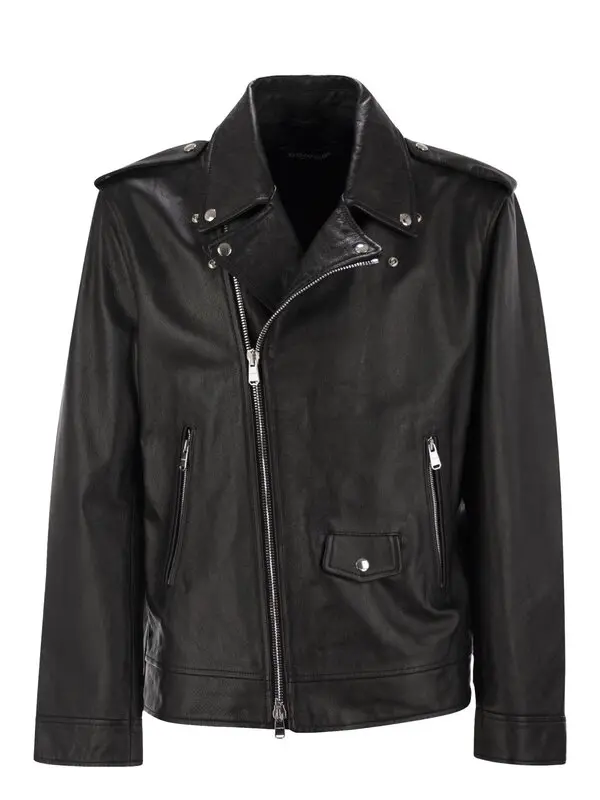 DONDUP Nappa Leather Biker Jacket - Black
