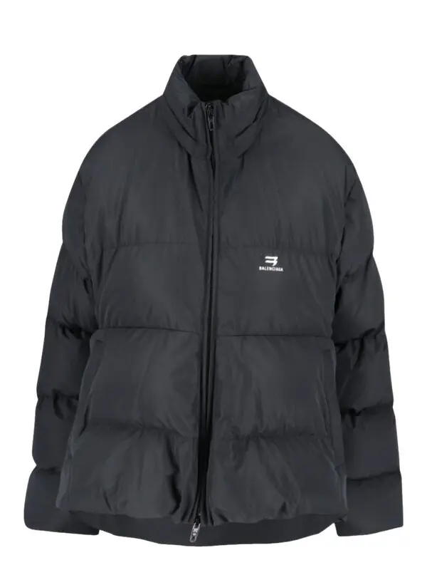 Balenciaga Logo Printed Padded Jacket - Black