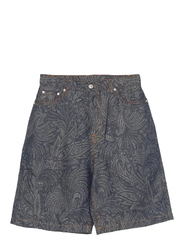 Etro Jacquard Logo Patch Denim Bermuda Shorts - Ocean Blue