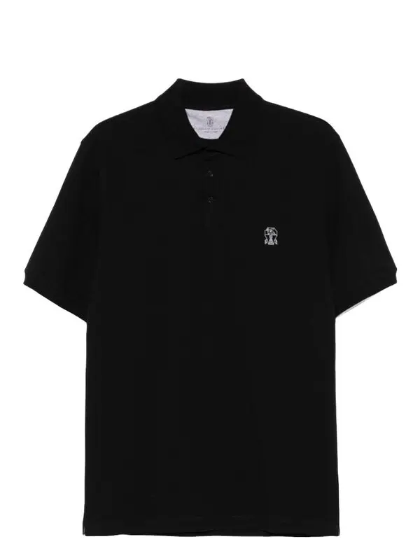 Brunello Cucinelli Logo Embroidered Polo Shirt - Black
