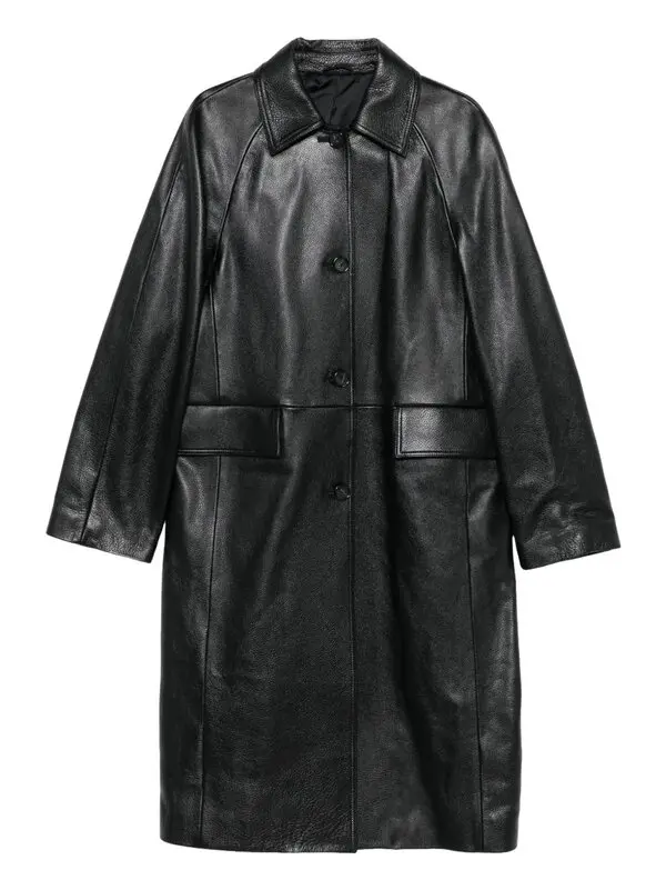 TOTEME Long-sleeved Leather Coat - Black
