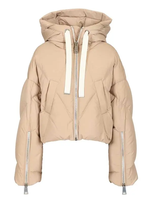 Khrisjoy Iconic Cropped Puffer Jacket With Drawstring Hood - Nude