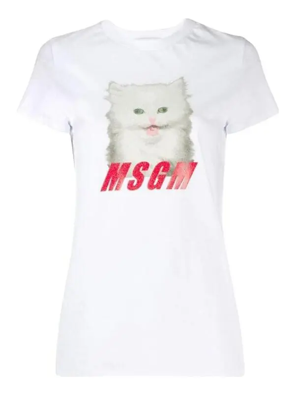 MSGM Cat Print Logo T-shirt - White