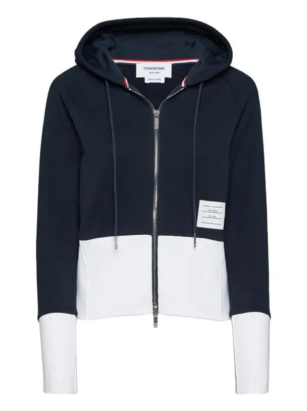 Thom Browne Logo Patch Zipped Hoodie - Blue