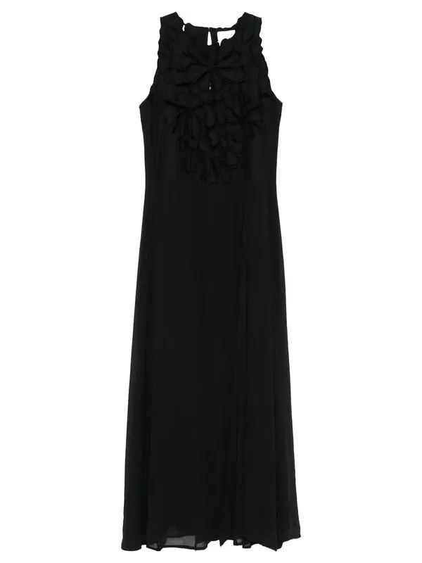 FORTE_FORTE Floral Applique Maxi Dress - Nero