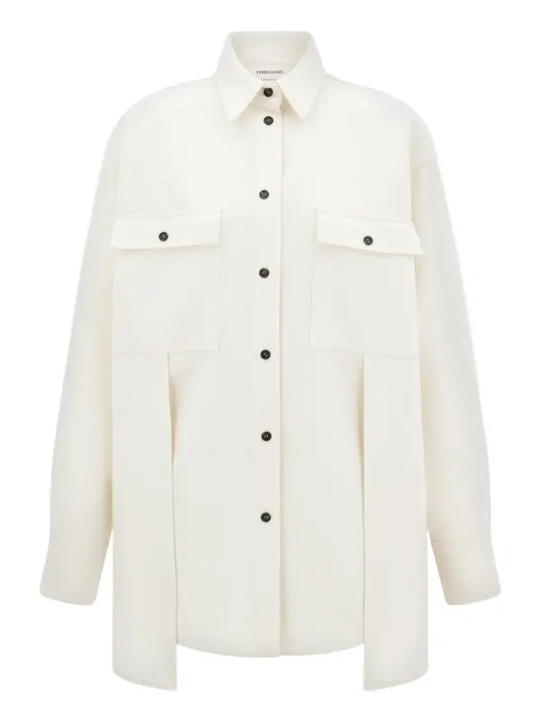 FERRAGAMO Oversized Shirt With Tortoiseshell Buttons - Mascapone Cheese Color