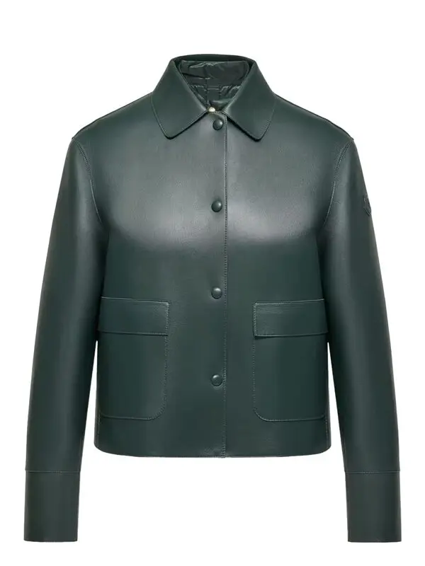 Moncler Haricot Leather Down Shirt Jacket - Dark Green