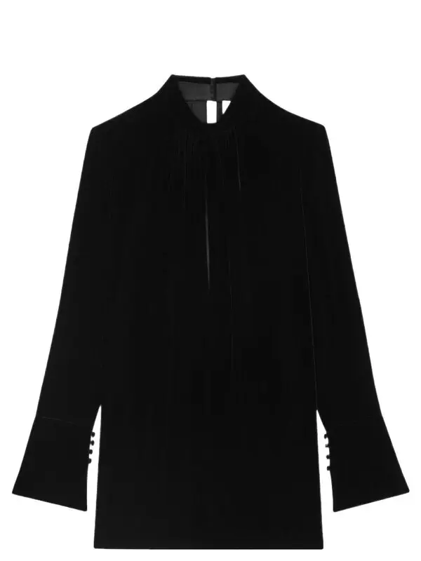 Saint Laurent Cut-out Detailed Long-sleeved Dress - Black
