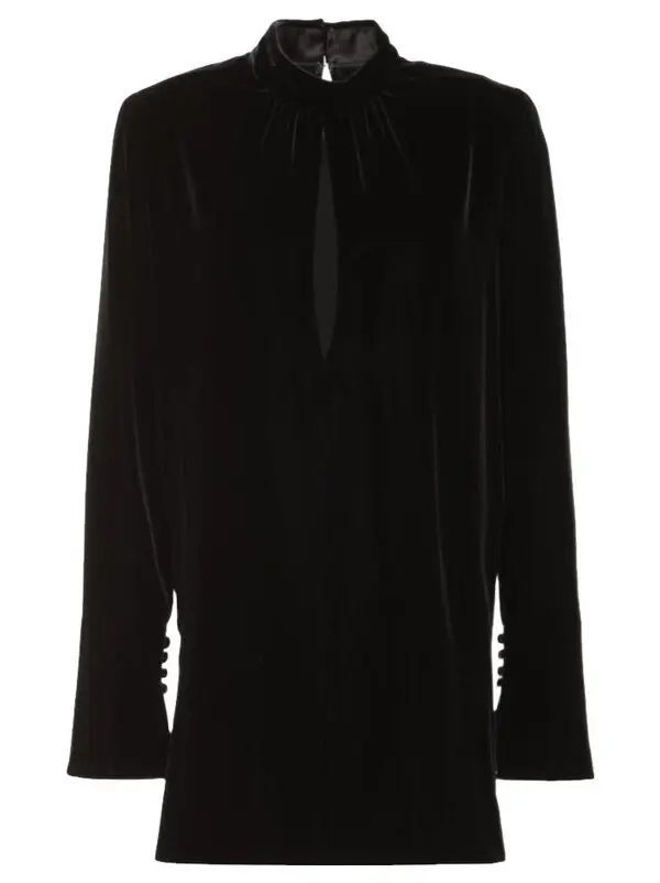 Saint Laurent Cut-out Detailed Long-sleeved Dress - Black