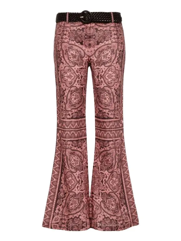 Zimmermann Belted Flare Pants - Pink