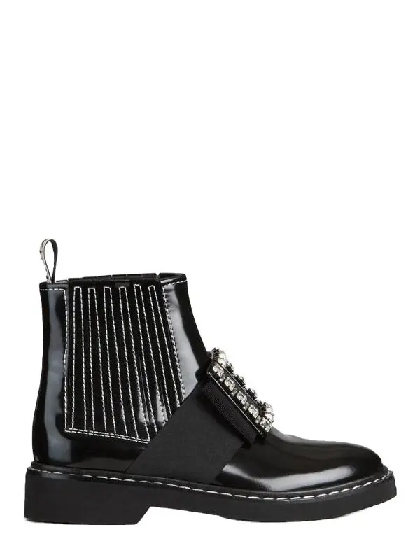 ROGER VIVIER Diamond-button Embroidered Cowhide Ankle Boots - Black