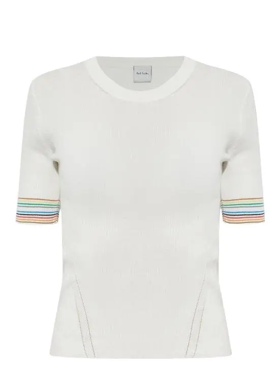 Paul Smith Crewneck T-shirt With Striped Cuffs - White