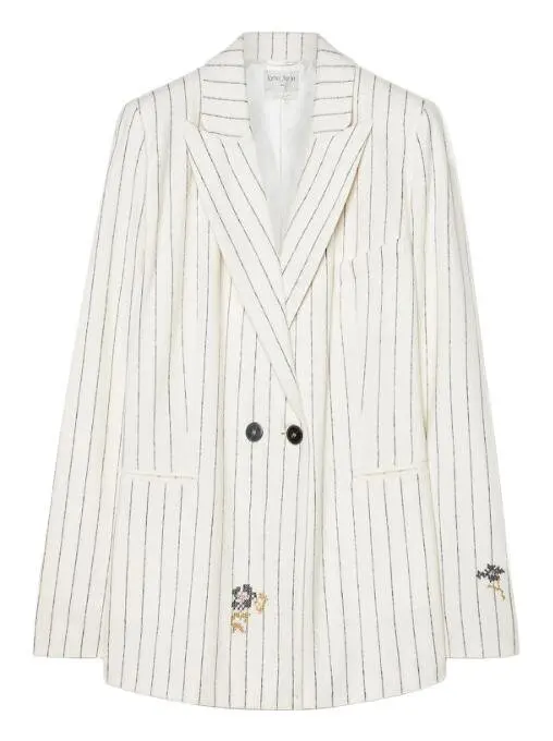FORTE_FORTE Pinstriped Double Breasted Jacket With Embroidered Detail - Neve