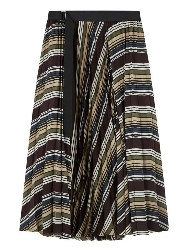 Sacai Striped Pleated Midi Skirt - Black