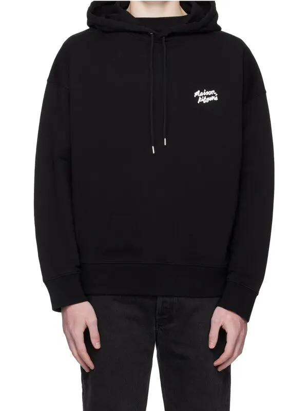 Maison Kitsuné Logo Printed Drawstring Hoodie - Black