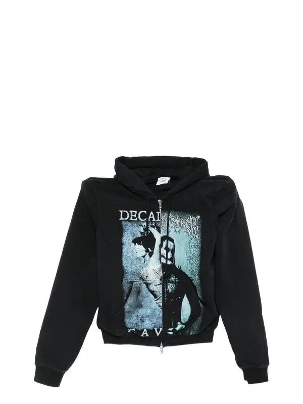 Vetements Graphic Print Zipped Hoodie - Black / Black